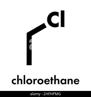 Chloroethane (ethyl chloride) local anesthetic molecule. Stylized 2D ...