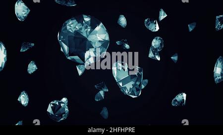 White diamonds fall from the top to bottom on dark background ...