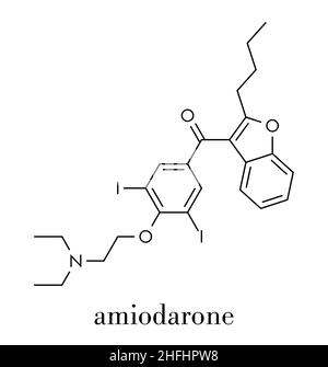 Amiodarone antiarrhythmic drug molecule. Skeletal formula Stock Vector ...