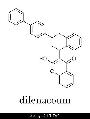 Difenacoum rodenticide molecule (vitamin K antagonist). 3D rendering ...
