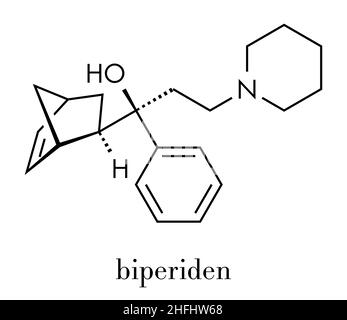 Biperiden Parkinson's disease drug molecule. Skeletal formula Stock ...