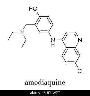 Amodiaquine anti-malarial drug molecule. Skeletal formula Stock Vector ...