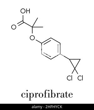 Ciprofibrate hyperlipidemia drug molecule (fibrate class). Skeletal ...