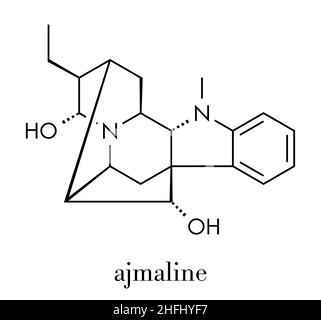 Ajmaline molecule. Skeletal chemical formula. Paper packaging for drugs ...