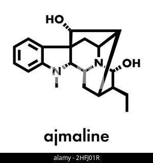 Ajmaline molecule. Skeletal chemical formula. Paper packaging for drugs ...