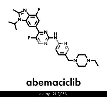 Abemaciclib cancer drug molecule (CDK inhibitor). Skeletal formula ...