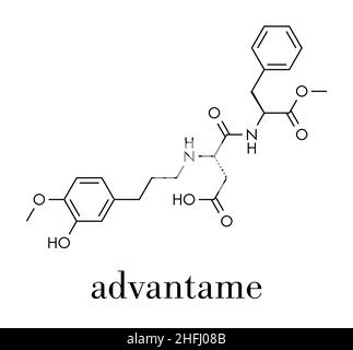 Advantame (E969) sugar substitute molecule. Stylized skeletal formula ...