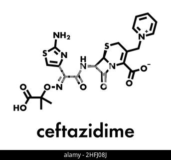 Ceftazidime cephalosporin antibiotic drug molecule. Skeletal formula ...