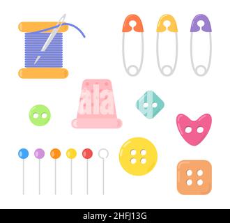Sewing kit for children isolated on white background. Flat cartoon ...