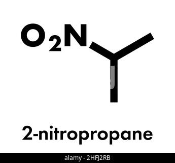 Nitropropane (2-nitropropane, 2-NP) chemical solvent molecule. Used as ...