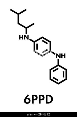 6PPD rubber additive molecule. Toxic to salmon. Skeletal formula Stock ...