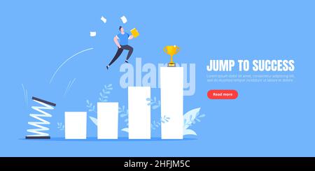 Springboard businessman high jump flat style design vector illustration ...