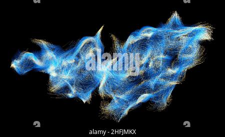 Beautiful abstract flowing neon traces on a black background. Blue ...