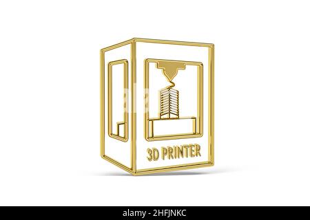 Golden three dimensional 3d printer icon on white background - 3d ...
