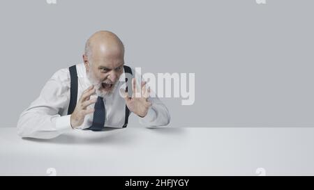 Angry rude boss shouting out loud, he is angry and aggressive, blank ...