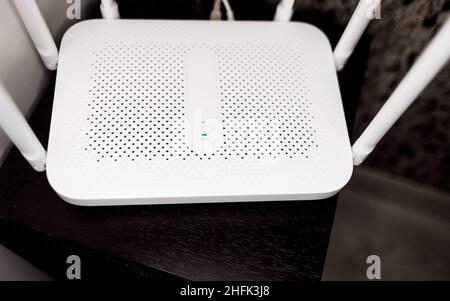 Wi-Fi router with external antennas isolated on white background Stock ...