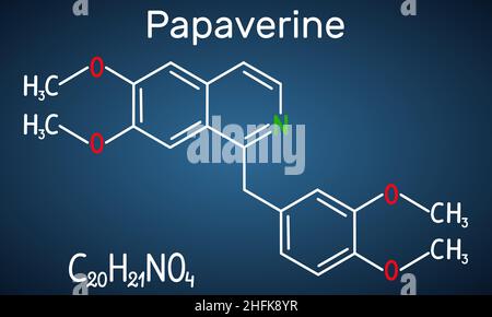 Papaverine molecule. It is opium alkaloid antispasmodic drug ...