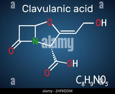 Clavulanic acid β-lactam drug molecule. Structural chemical formula and ...
