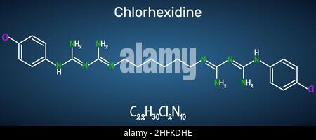 Chlorhexidine disinfectant and antiseptic drug molecule. Skeletal ...
