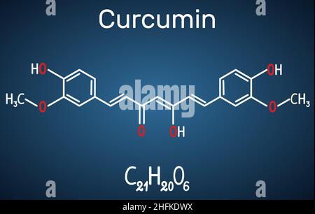 Curcumin molecular formula. Chemical structural formula and model of a ...