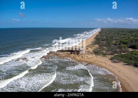 Aerial of the coastline at Wreck Rock Deepwater National Park ...