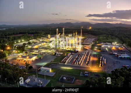Aerial at sunset of Orica Chemical Plant at Yarwun Gladstone Queensland ...