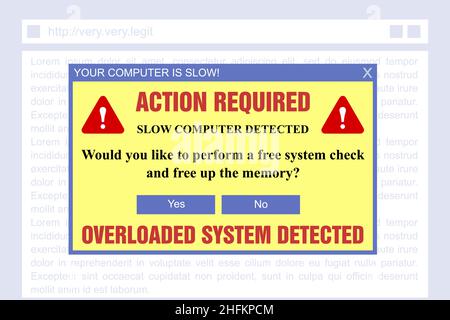 Fake virus warning - malware banner. Fake internet advertising pop up ...