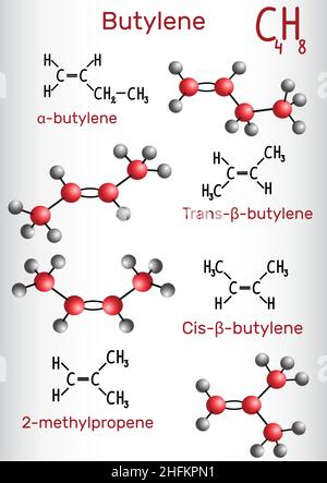 Butene alkene molecule. Structural and molecular models of butylene ...