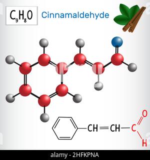 Cinnamaldehyde (cinnamic aldehyde) cinnamon flavor molecule. Skeletal ...
