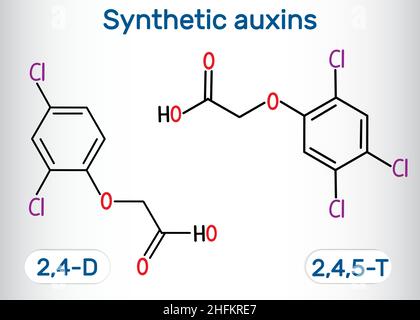 2,4-Dichlorophenoxyacetic acid (2,4-D) molecule. Structural chemical ...