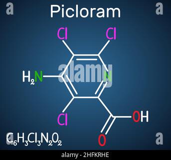Picloram molecule. Structural chemical formula and molecule model ...