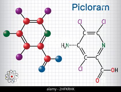 Picloram molecule. Structural chemical formula and molecule model ...