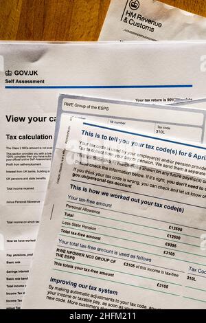 Documents ready for completing a self-assessment tax form. NB: Data ...