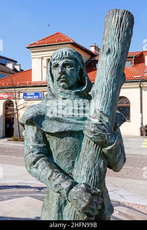 Monument of medieval salt mine worker at the main market square in ...