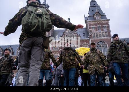 Netherlands, Amsterdam. 16th January 2022. People protesting against ...