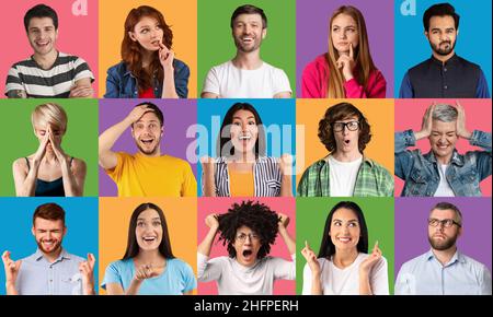Set of expressive diverse people showing all kinds of emotions on ...