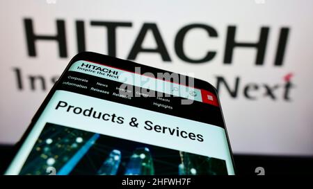 Mobile phone with webpage of Japanese business Dai-ichi Life Insurance ...