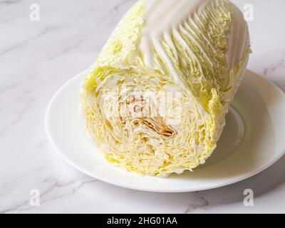 The rotting inside of napa cabbage. Rotten chinese cabbage cut in half ...