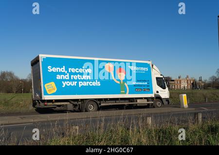 Hermes Send, Receive, Return parcels box van; Haulage delivery trucks ...