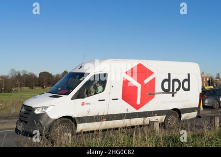 side view of DPD delivery van with red company logo, cut out Stock ...