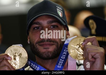 Cecilia Fabiano/ LaPresse August 09 , 2021 Roma (Italy) News : Marcell Jacobs arrives from Tokyo ...