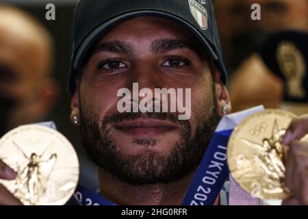 Cecilia Fabiano/ LaPresse August 09 , 2021 Roma (Italy) News : Marcell Jacobs arrives from Tokyo ...