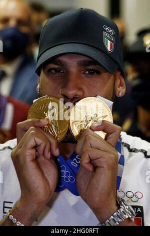 Cecilia Fabiano/ LaPresse August 09 , 2021 Roma (Italy) News : Marcell Jacobs arrives from Tokyo ...