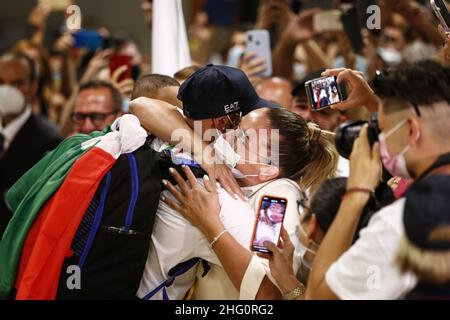 Cecilia Fabiano/ LaPresse August 09 , 2021 Roma (Italy) News : Marcell Jacobs arrives from Tokyo ...