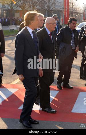 Italian President Giorgio Napolitano during his visit to the Ferrari ...