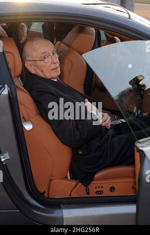 Italian President Giorgio Napolitano visiting the Ferrari Building in ...