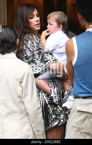 Italian footballer Gigi Buffon and his family attending the wedding of ...