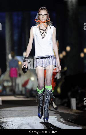 A model wears a creation by Dsquared2 during Milan fashion week Stock ...