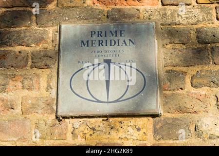 LONDON, UK - The plaque of the Prime Meridian of the World, which is ...