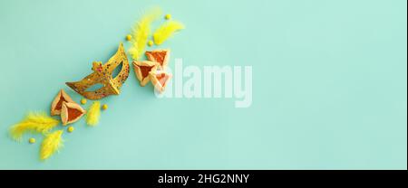 Beautiful composition for Purim celebration with space for text on blue ...